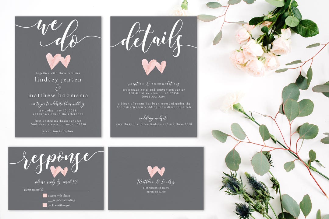 Pink & Grey Wedding Invitation Package - Etsy