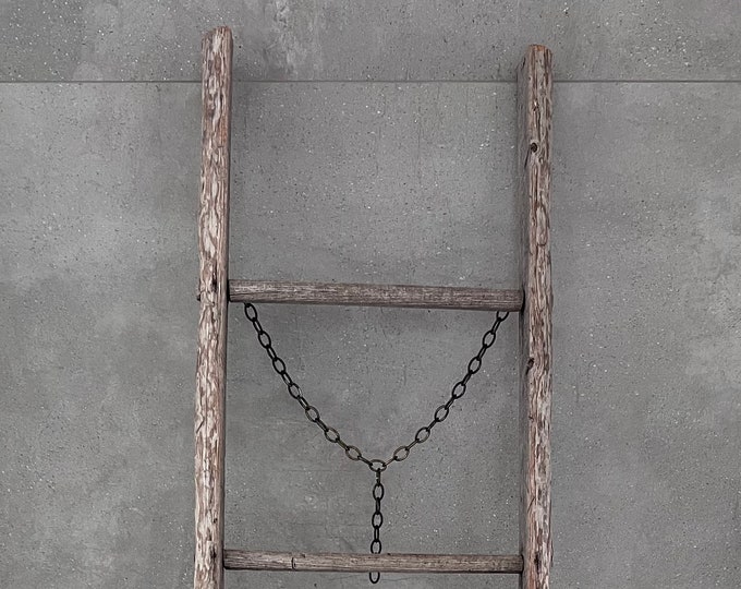 Vintage WOOD APPLE LADDER, Rustic Primitive Ladder W/ Chains for ...