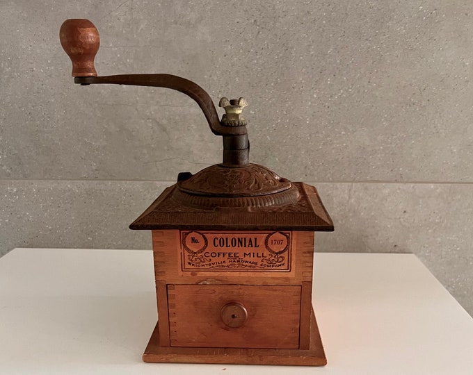Vintage COFFEE GRINDER MILL Colonial Coffee Mill 1707, Cast Iron & Wood ...
