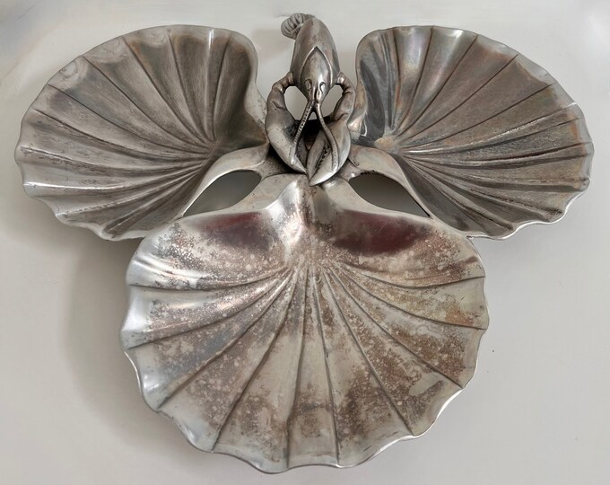 Vintage Huge CLAM SHELL SERVING Platter, Pewter 3 Bowl Serving Tray W ...