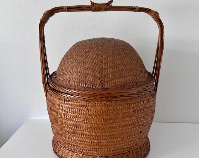 Vintage CHINESE WEDDING BASKET, Dome Lid & Carrying Handle, Single Tier ...