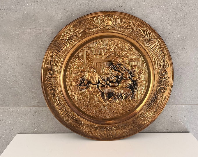 Vintage 'old WORLD' HAMMERED BRASS Plate, Raised Brass Wall Hanging ...