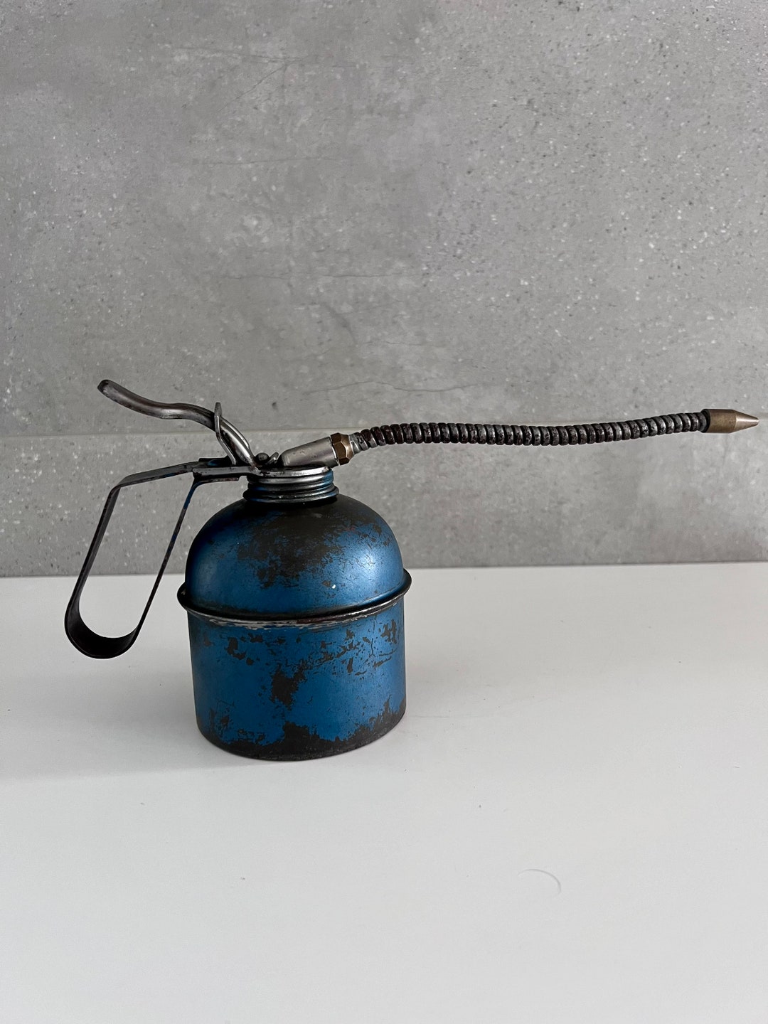 Vintage Blue Oil Can: Italian Patented Oiler, Flexible Spout, Man Cave ...