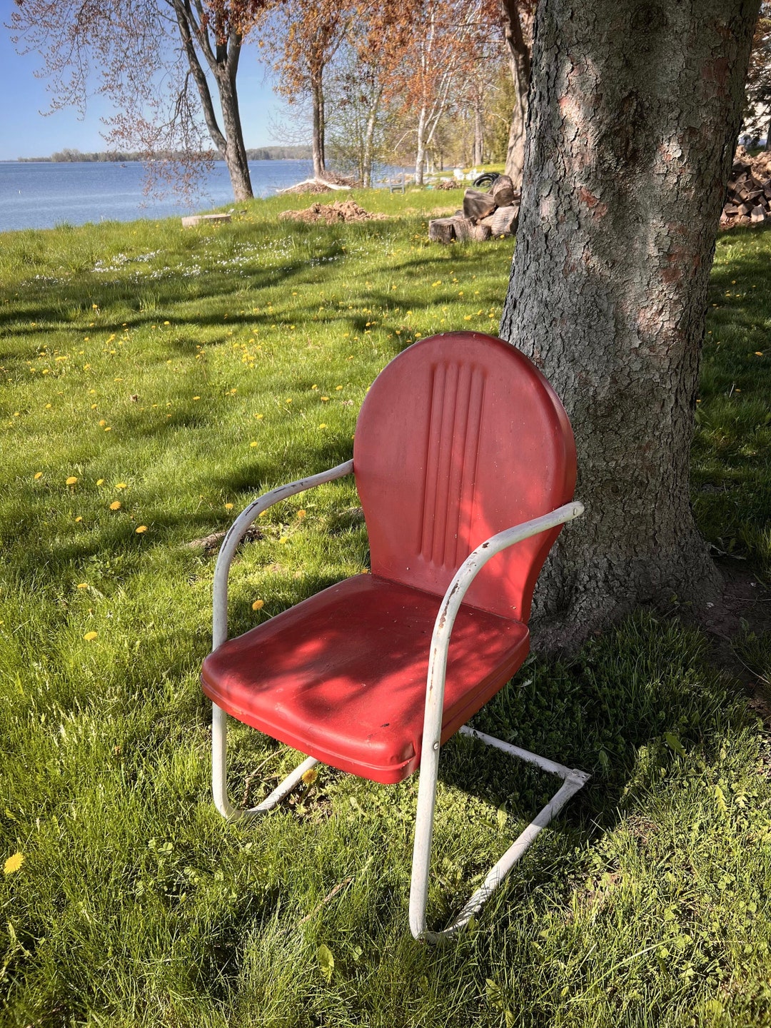 Vintage Rare! METAL 'MOTEL' CHAIR, Mid-century Red Metal Floating Chair ...