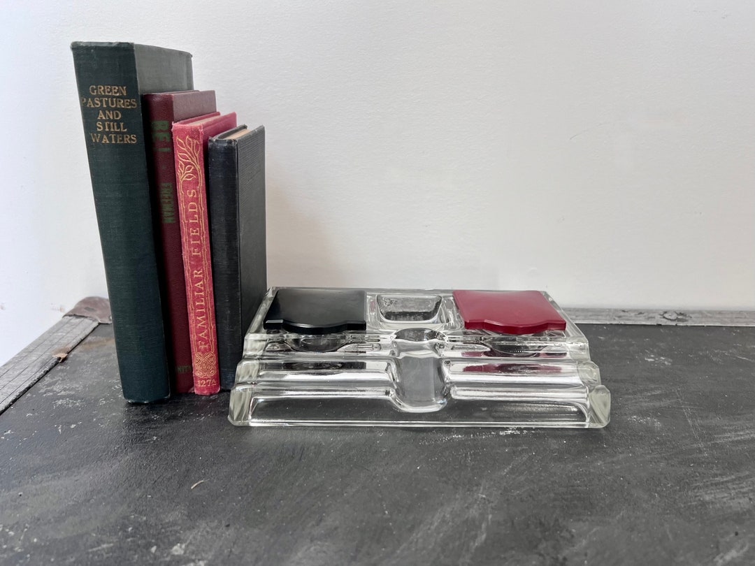 Vintage Mid-century Pressed Glass Double Inkwell: Canadian Paragon Desk ...