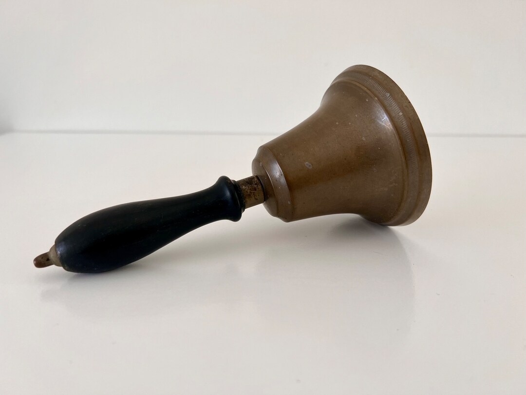 Vintage Early 1900s BRASS SCHOOL BELL, Wood Handle Teacher's Bell, Hand ...