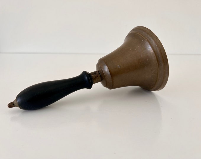 Vintage Early 1900s BRASS SCHOOL BELL, Wood Handle Teacher's Bell, Hand ...