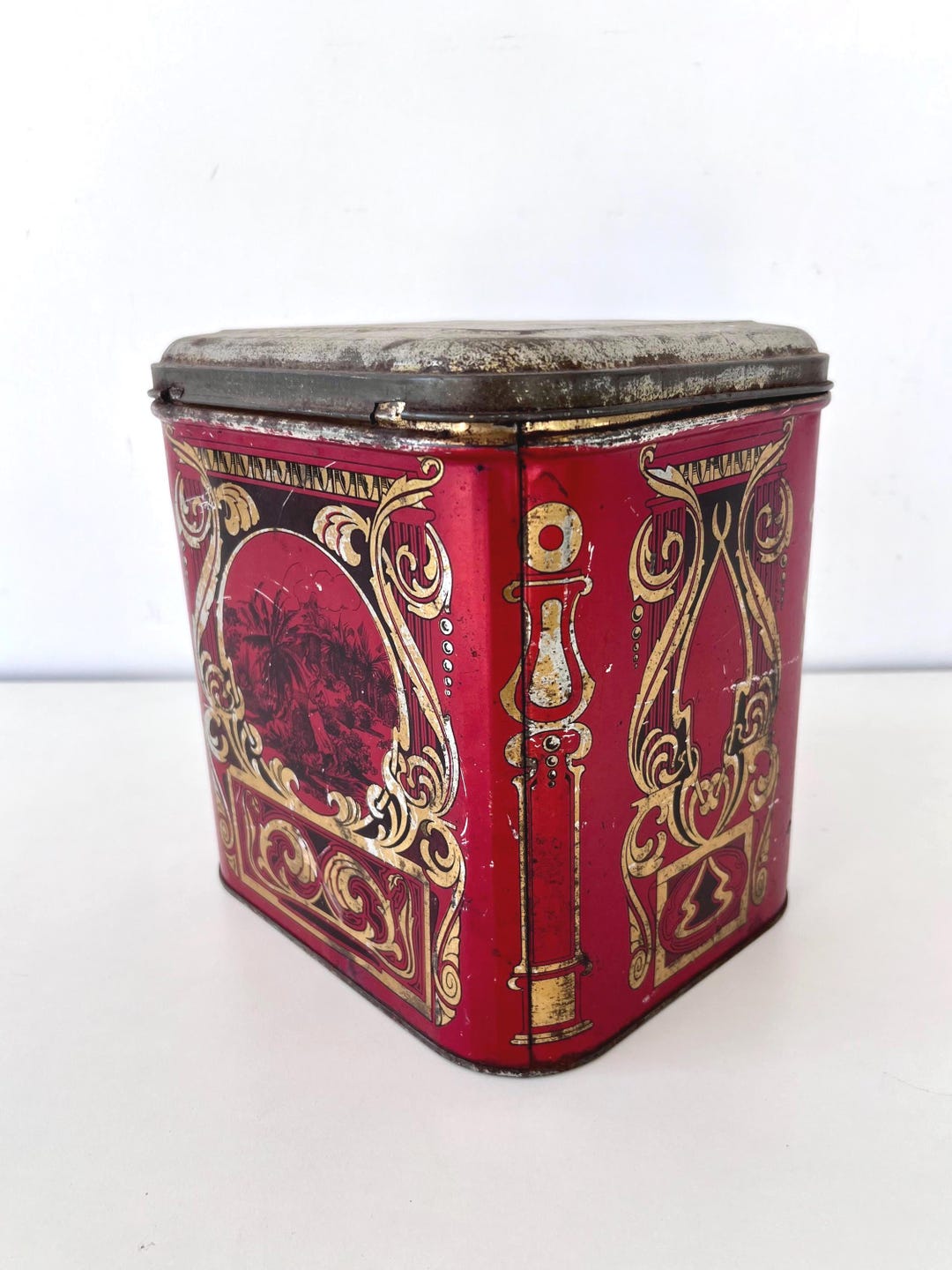 Vintage Ocean Blend Tea Tin: Large Red & Gold Collectible, Canadiana ...