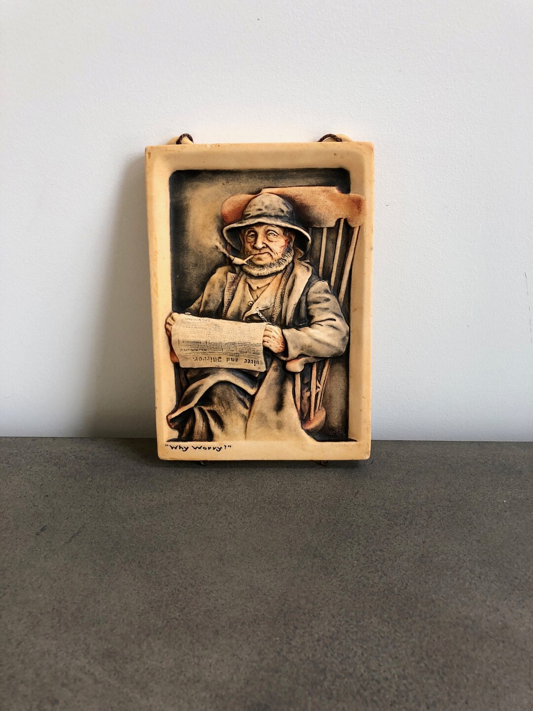 Vintage 1930s Osborne IVOREX WHY WORRY Wall Plaque, 3D Wall Hanging ...