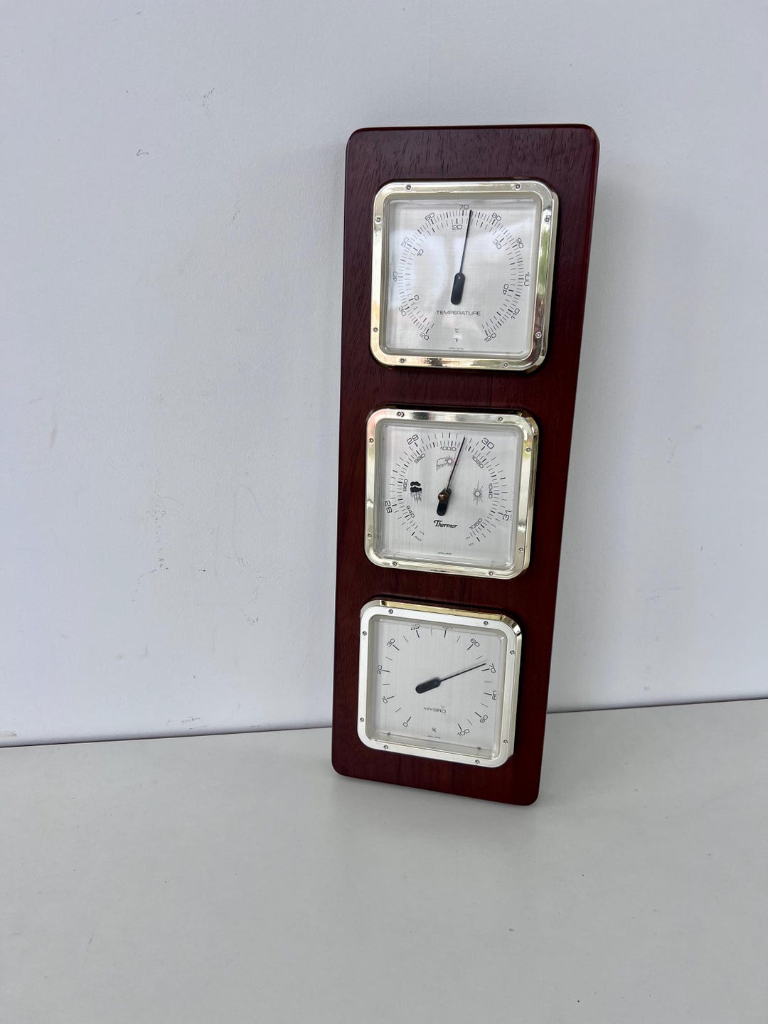 Vintage MID-CENTURY WEATHER Station by Thermor Japan, Wood + Chrome ...