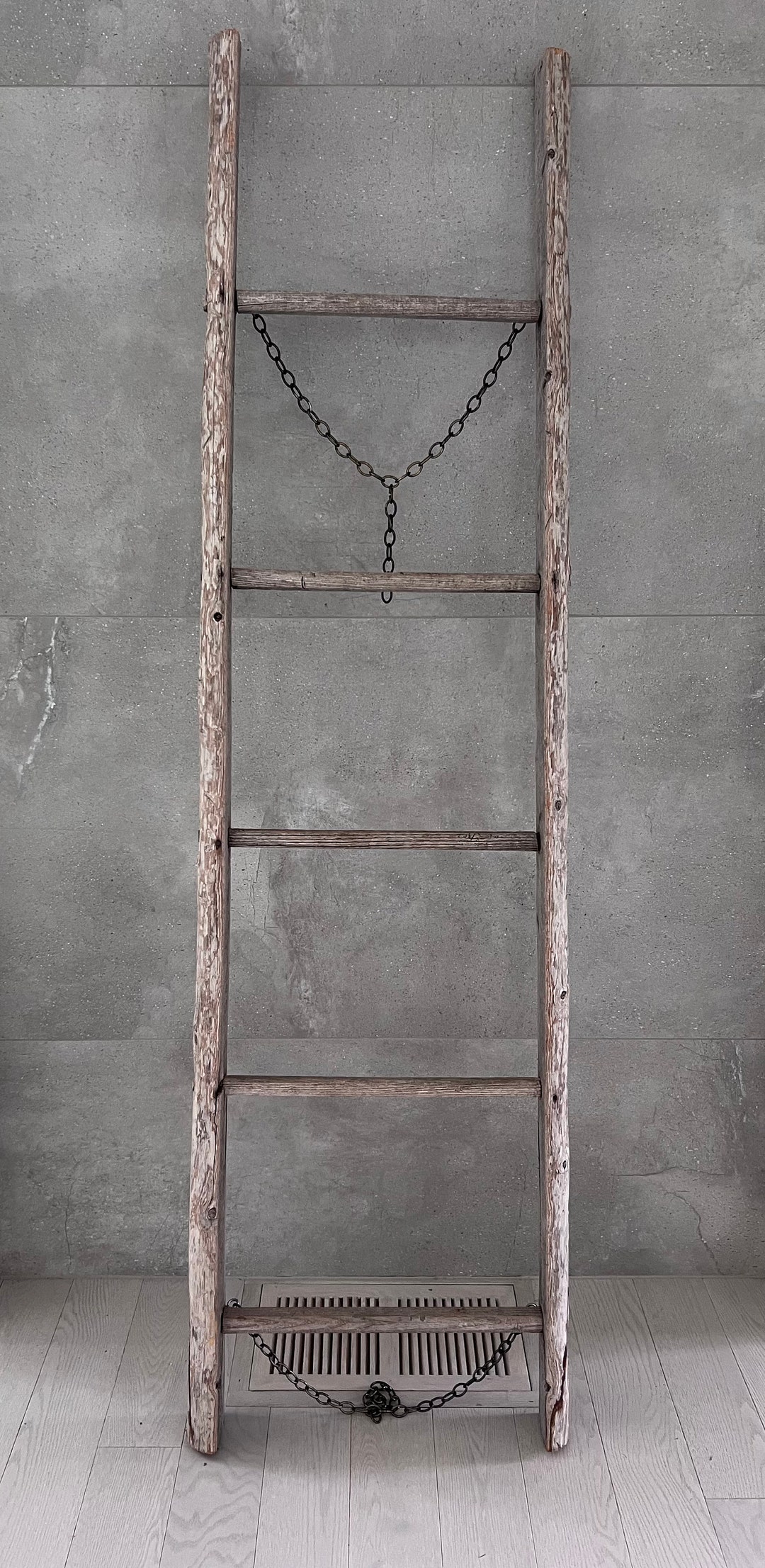 Vintage WOOD APPLE LADDER, Rustic Primitive Ladder W/ Chains for ...