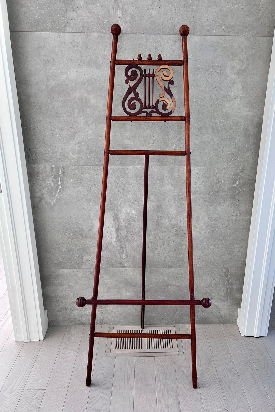 Antique Victorian Oak Easel: Stick & Ball Lyre Design, 65" Tall - Etsy