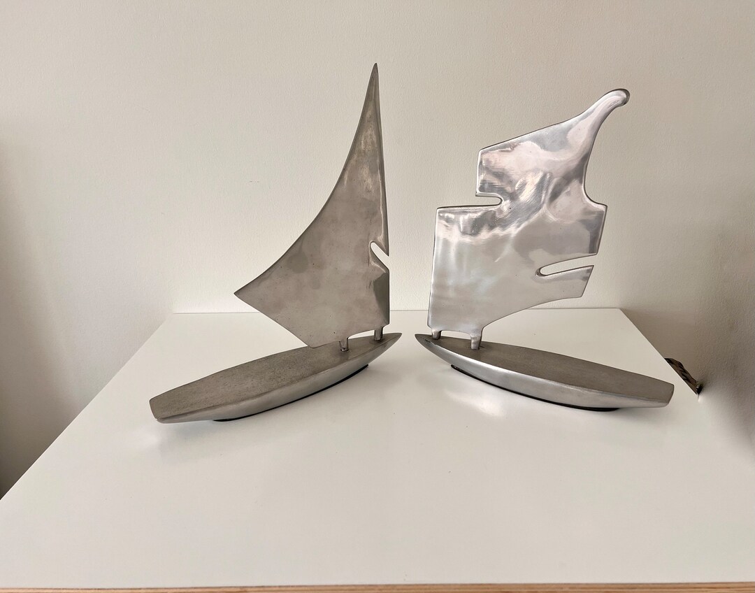 Vintage Large PAIR 2 of ABSTRACT BOATS, Modern Art Nautical Sculptures ...