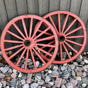 Vintage Large! 1900s CARRIAGE WAGON WHEEL, 25" Red Mid-size Wood Wheel ...