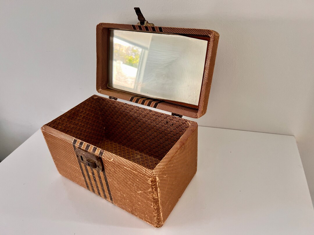 Vintage SMALL TRAVEL CASE, Tweed Pattern Train Case, Vanity Suitcase W ...