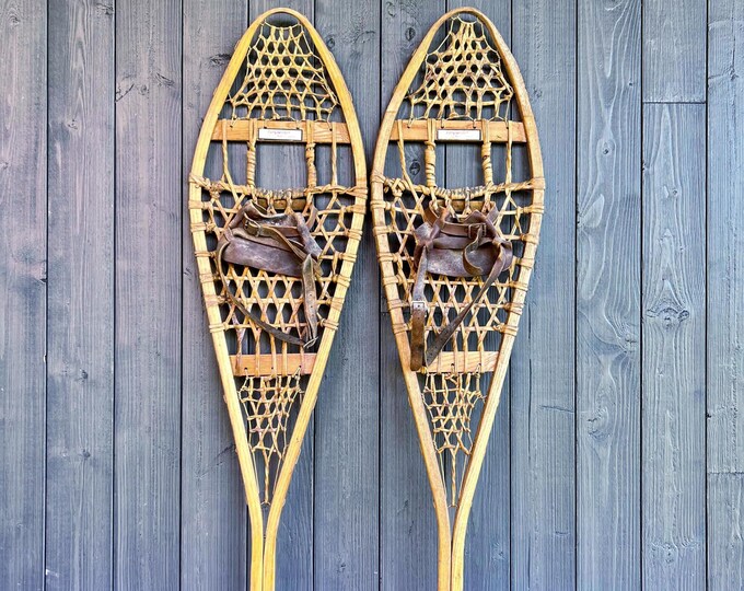 Vintage Torpedo Snowshoes, Quebec Heritage Decor, Rawhide & Leather ...