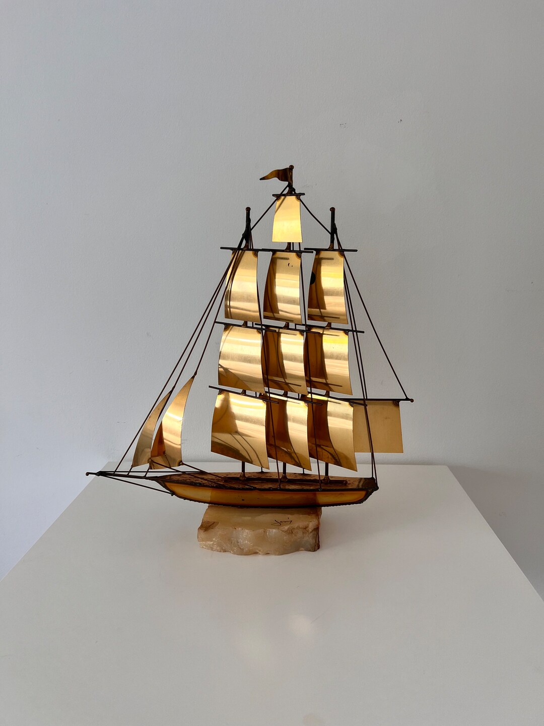 Vintage CLIPPER SAILING SHIP Signed Jere, Curtis Jere, Brass Sails on ...