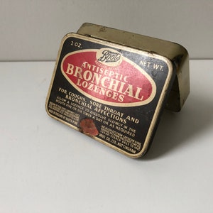 Vintage BOOTS LOZENGES TIN, Antiseptic Bronchial Lozenges, Old Square ...