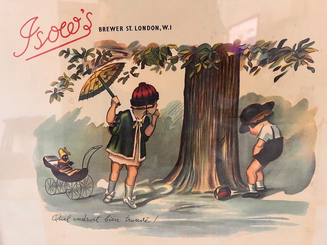 Vintage ISOW'S ADVERTISING POSTER, Framed, Boy Peeing Against Tree Art ...