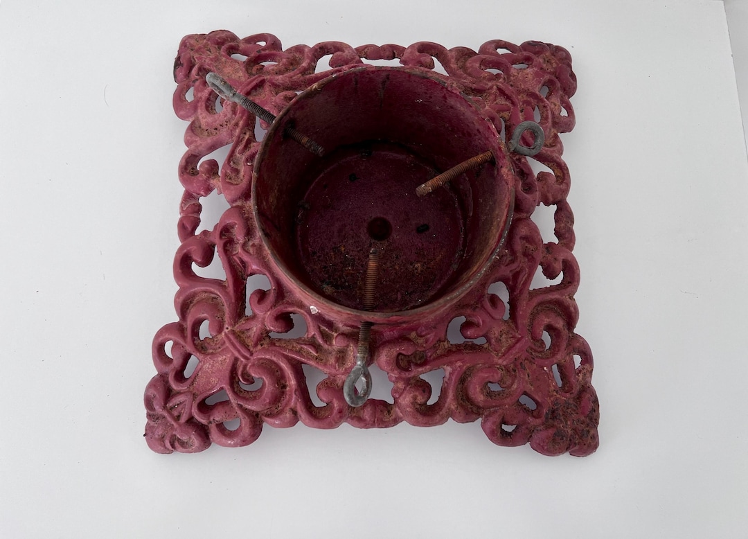 Vintage CAST IRON TREE Stand, Old Red Paint, Christmas Tree Stand ...