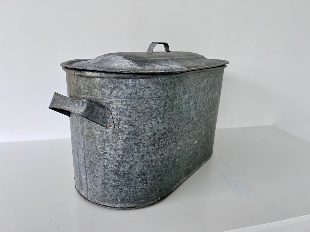 Vintage GALVANIZED CANNING BOILER, Rustic Wash Tub, Kindling Bin Metal ...