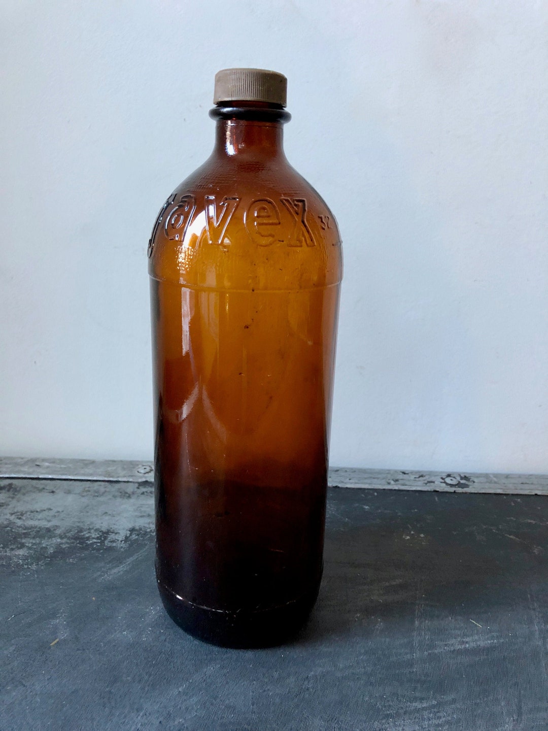 Vintage Amber Javex Bottle: 32-oz Brown Bleach Bottle, Retro Laundry ...