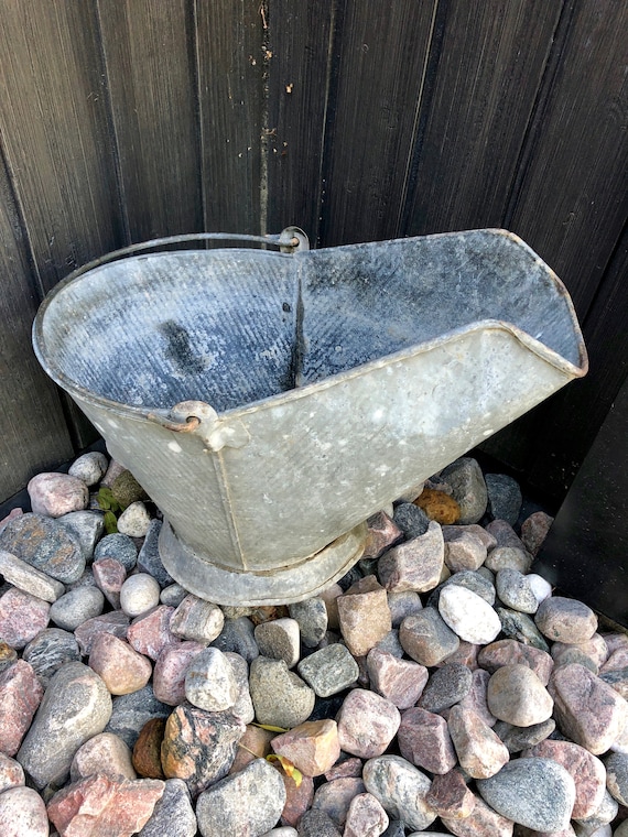 Vintage Coal Scuttle Galvanized Metal Coal Bucket With Etsy