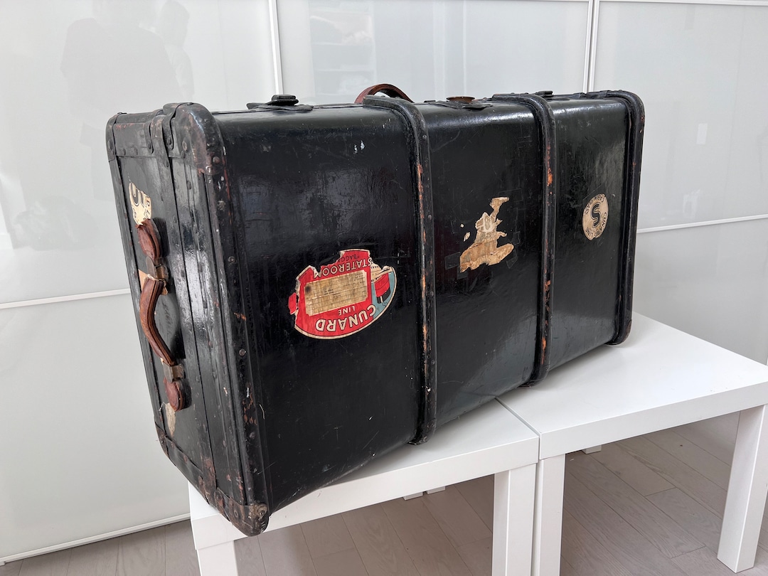 Vintage 1920s Steamer Trunk: Cunard Travel Stickers, Art Deco Storage Coffee Table - Etsy
