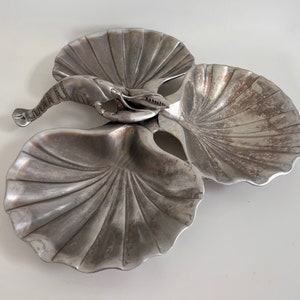 Vintage Huge CLAM SHELL SERVING Platter, Pewter 3 Bowl Serving Tray W ...