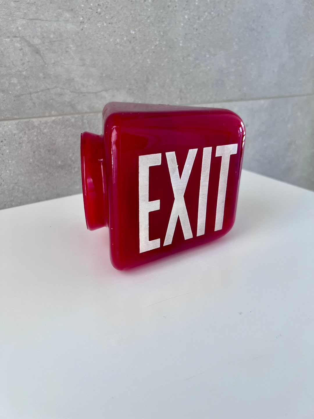 Vintage 1920s GLASS EXIT SIGN Light Fixture, Red Triangle Wedge Glass ...