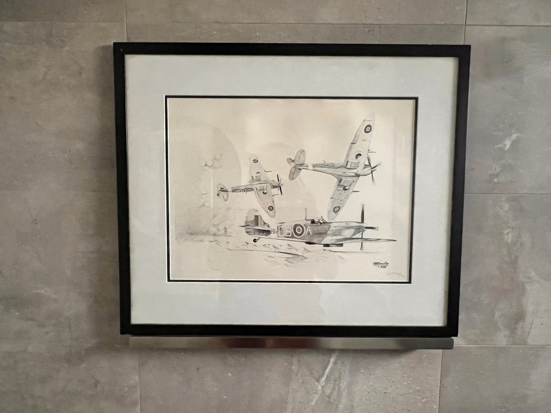 Vintage Signed Fighter Plane Print: Pointillism Lithograph, Framed - Etsy