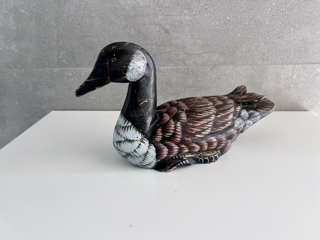 Vintage HAND-PAINTED DUCK Decoy, Solid Wood Duck, Hand Carved Decoy ...