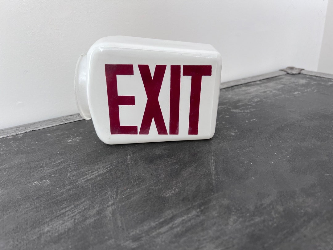 Vintage 1920s GLASS EXIT SIGN Light Fixture, White Triangle Wedge Glass ...