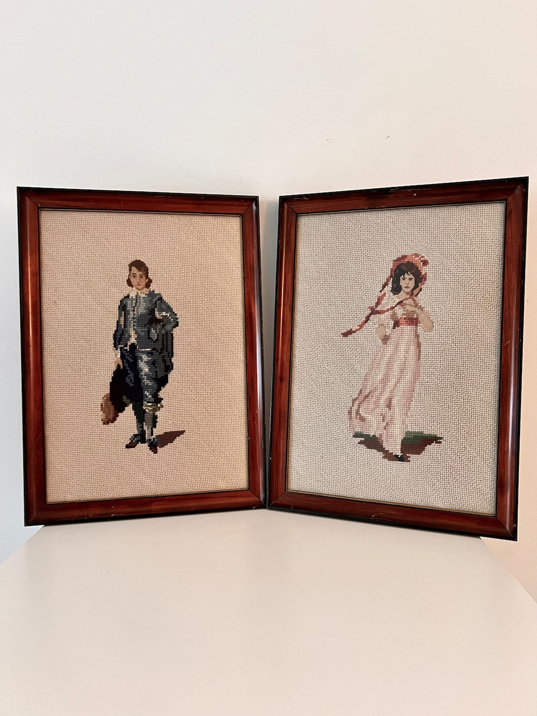 Vintage Large! NEEDLEPOINT BLUE BOY &/or Pinkie, Your Choice! Large 17 ...