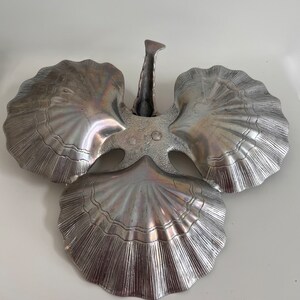 Vintage Huge CLAM SHELL SERVING Platter, Pewter 3 Bowl Serving Tray W ...