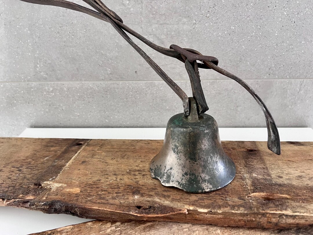 Vintage LARGE BRONZE BELL on Long Leather Strap, Distressed Leather ...