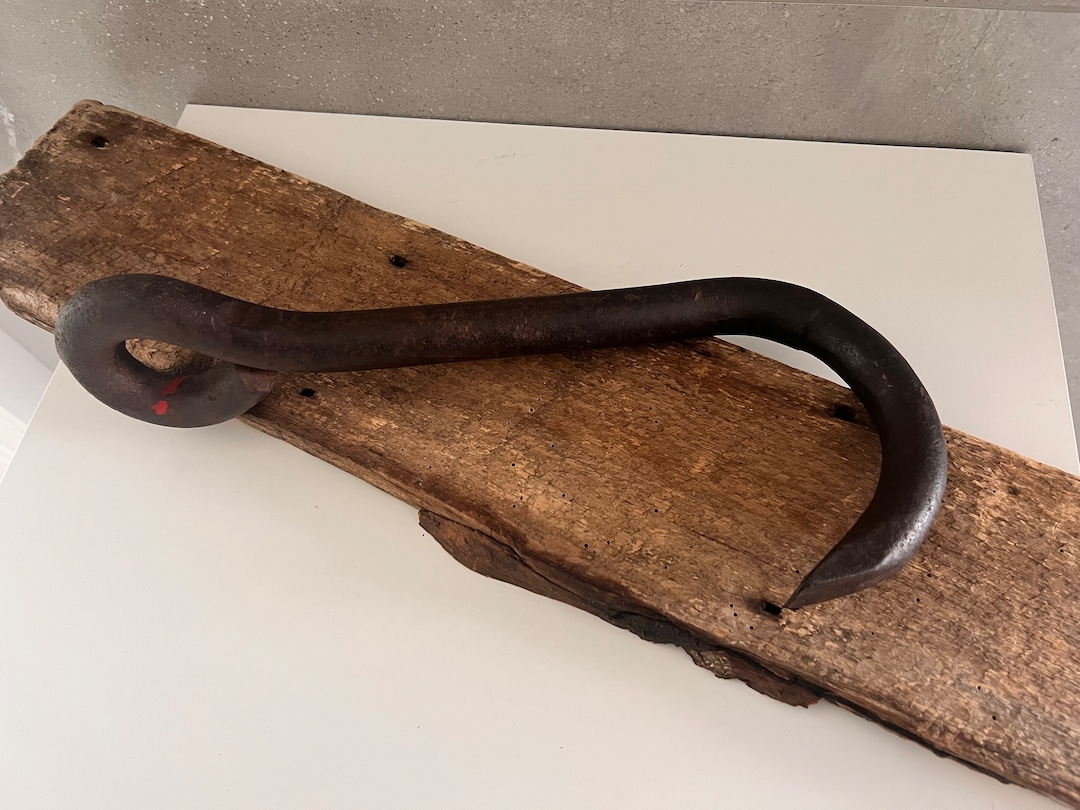 Vintage HUGE IRON HOOK! 16" Heavy Cast Iron Hand-forged Hook, Early ...