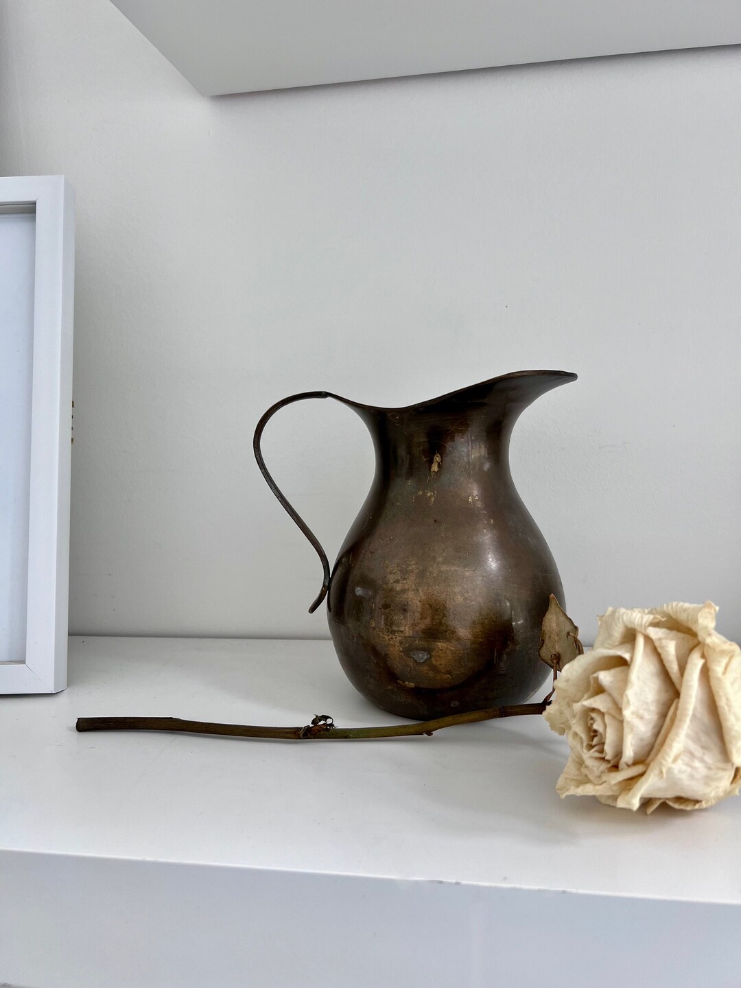 Vintage TARNISHED BRASS PITCHER, 6" Solid Brass Pitcher With Wide Mouth ...