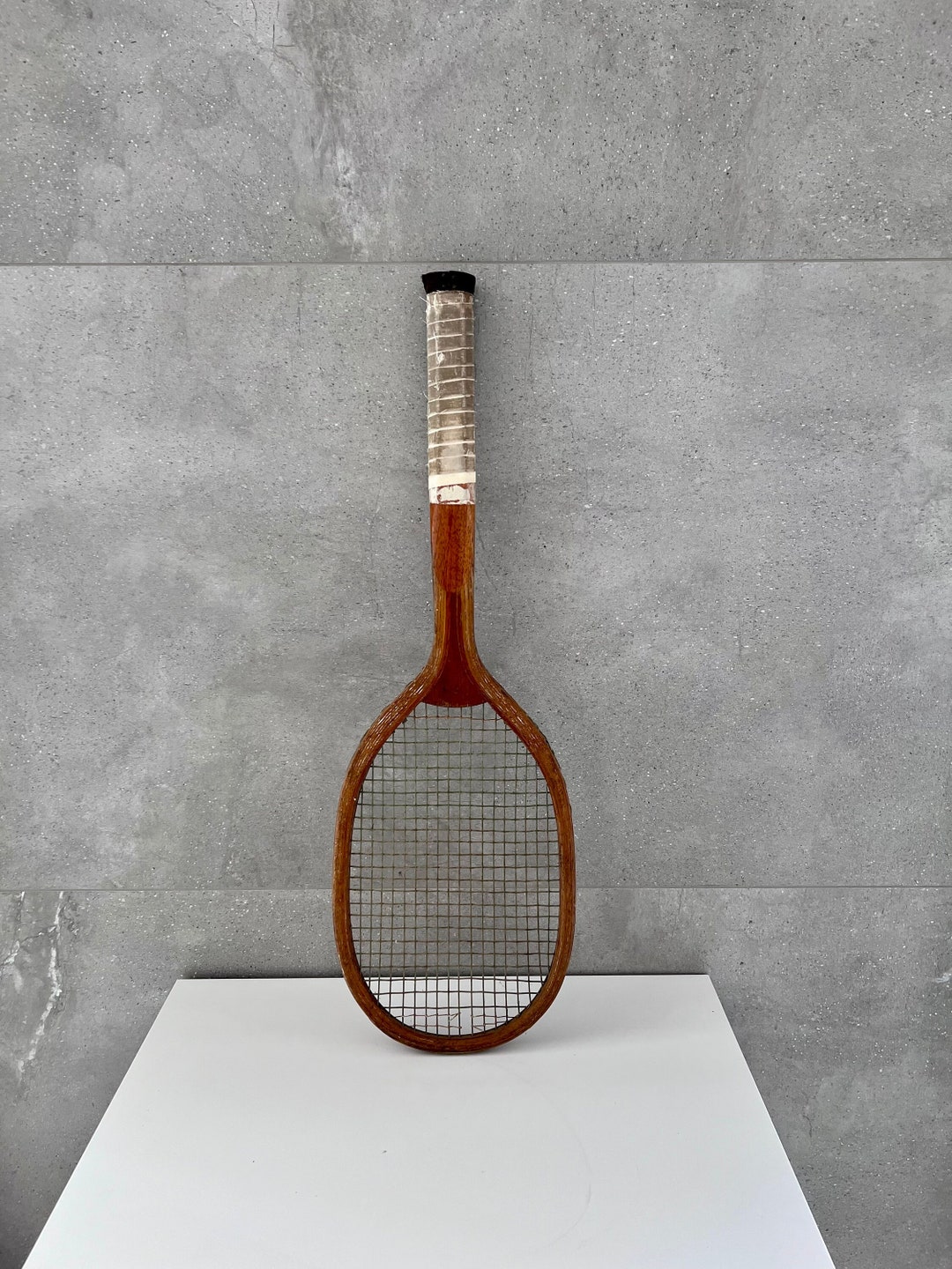 Vintage WEATHERED WOOD TENNIS Racquet, Flat Top Racquet, Antique Sports ...