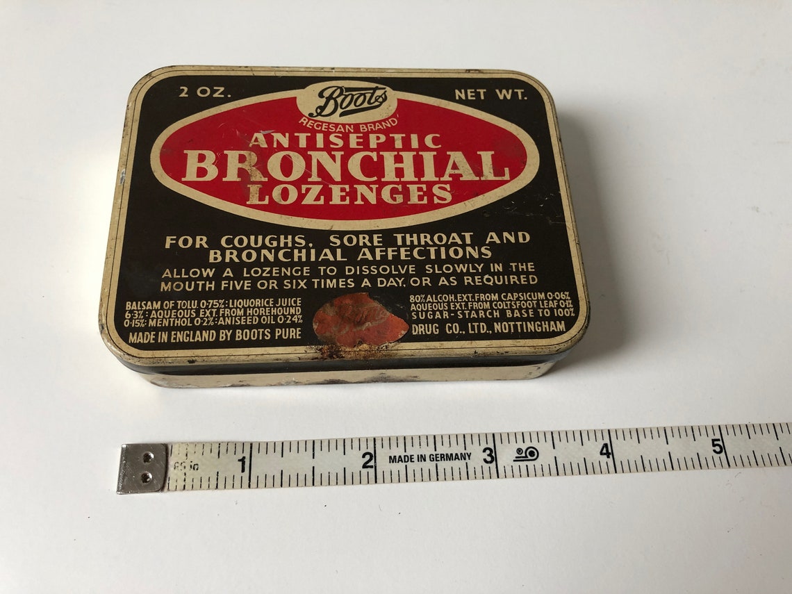 Vintage BOOTS LOZENGES TIN Antiseptic Bronchial Lozenges Old - Etsy