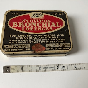 Vintage BOOTS LOZENGES TIN, Antiseptic Bronchial Lozenges, Old Square ...