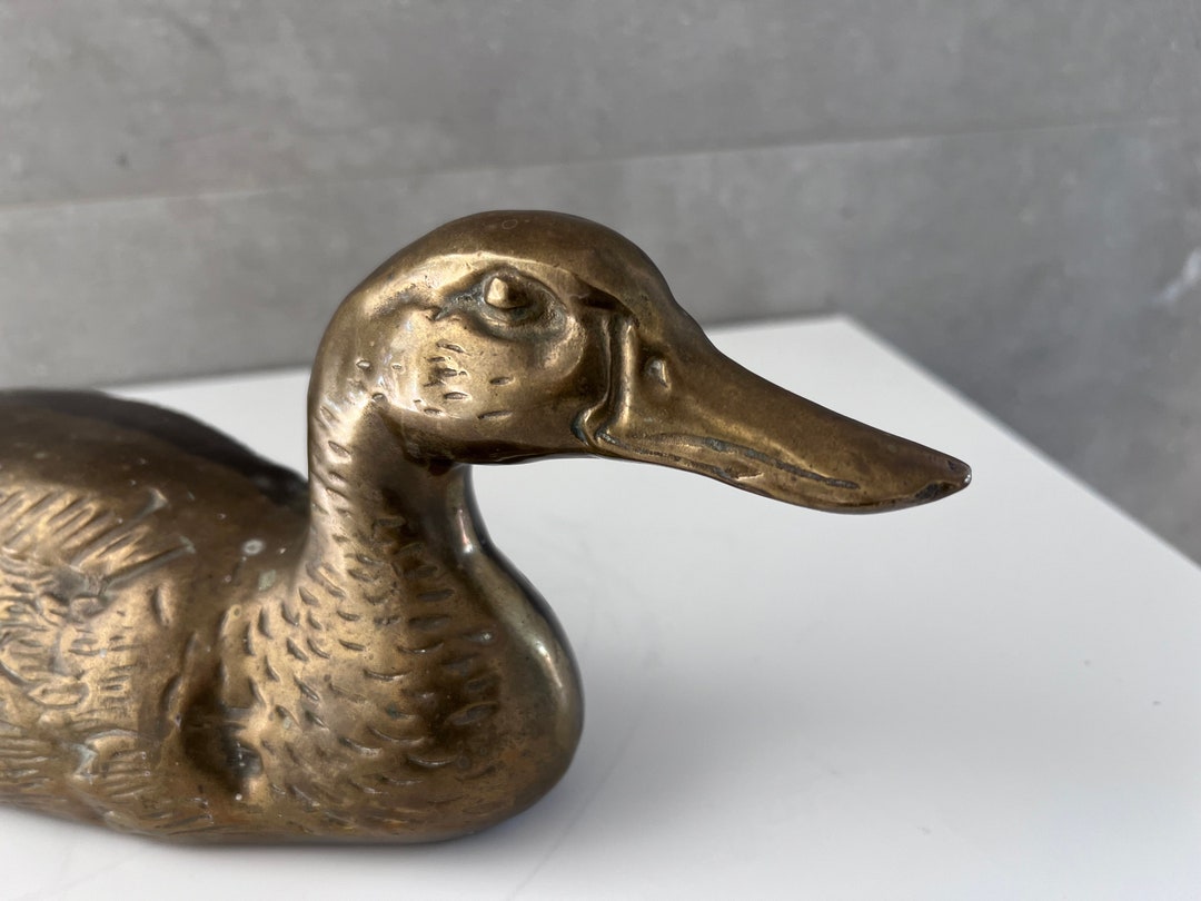 Vintage LARGE BRASS DUCK, Heavy, Solid Brass Mid-century Duck Figurine ...