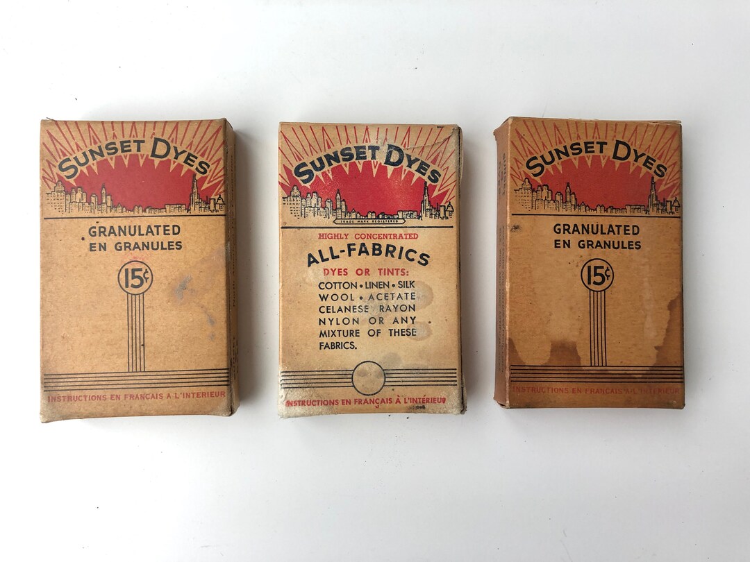 Vintage ADVERTISING DYE PACKAGES, Sunset Dyes, 3 Boxes of Vintage Dyes ...