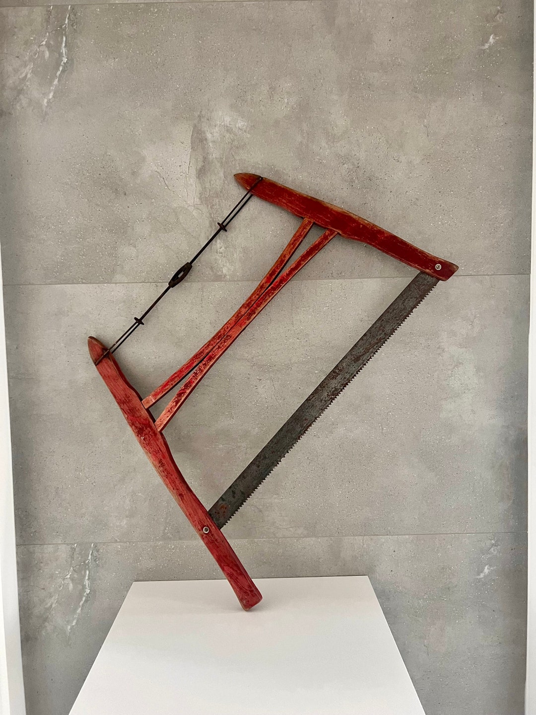 Vintage Red WOOD BUCK SAW, Old Red Paint, Cross Cut Bow Hand Saw, 27 ...