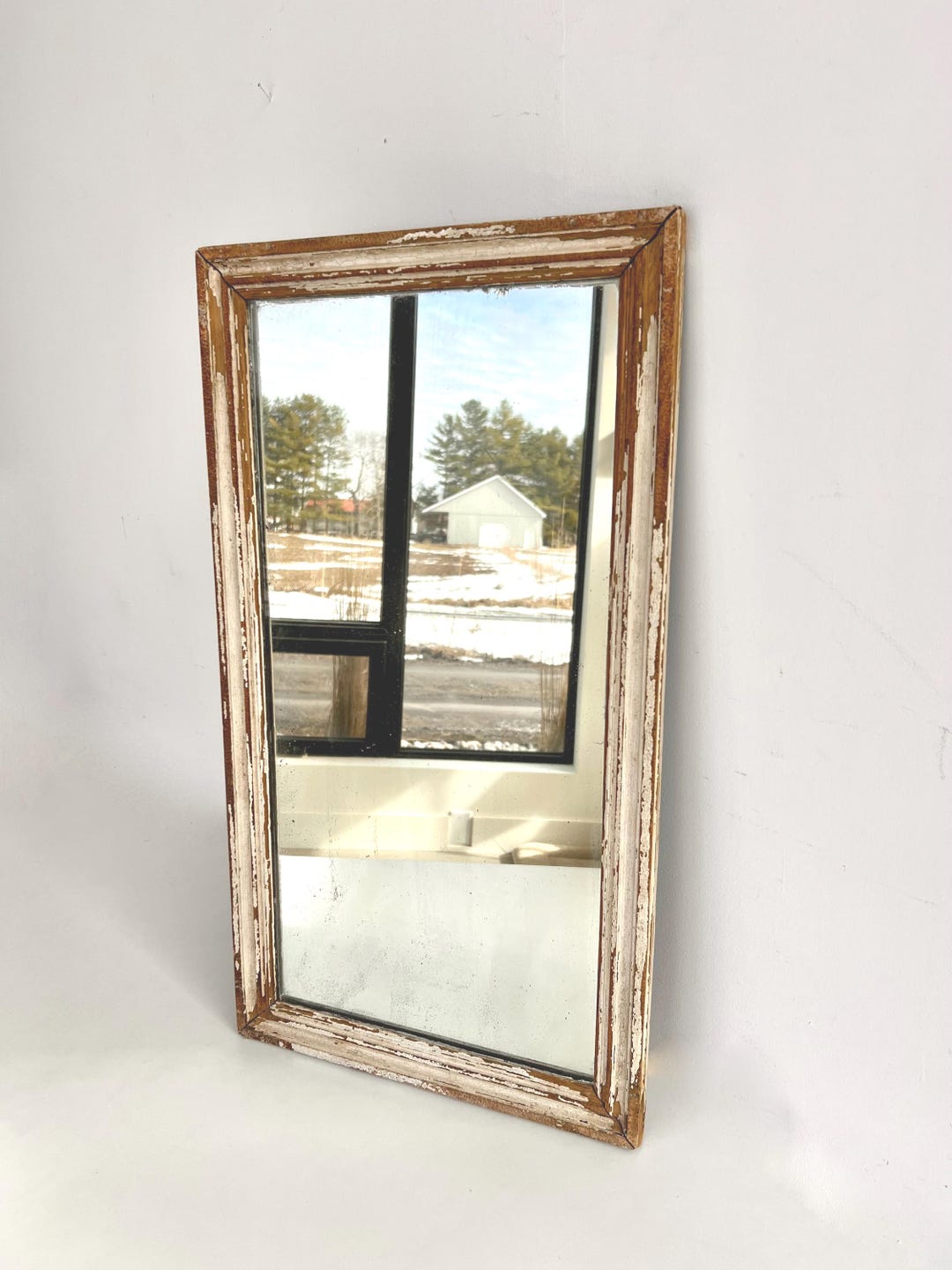 1920s Chippy White Antique Mirror, Rustic Farmhouse, Wood Frame ...