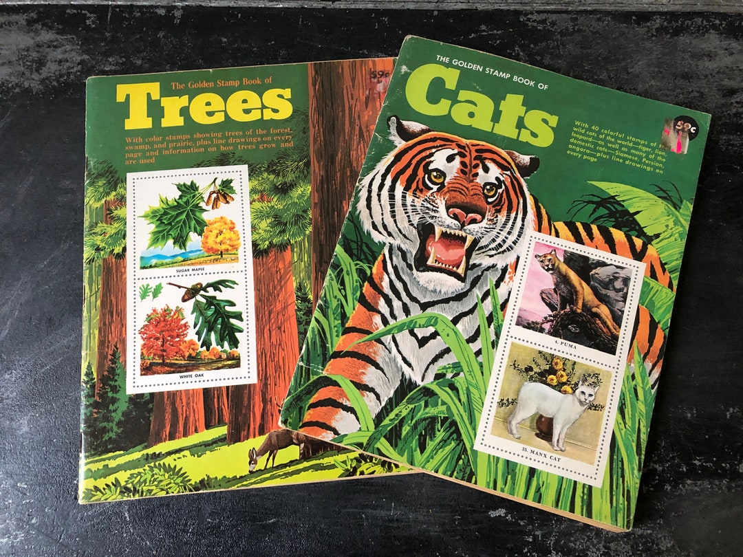 Vintage 1971 CHILDREN'S STAMP BOOKS, Golden Stamp Book of Trees and ...