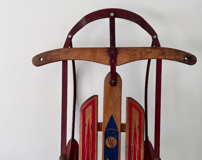 Vintage ASTRTO JET SLED, Wood Sled, Bright Red & Bluegraphics, Rustic ...