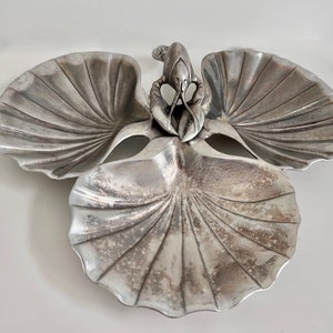Vintage Huge CLAM SHELL SERVING Platter, Pewter 3 Bowl Serving Tray W ...