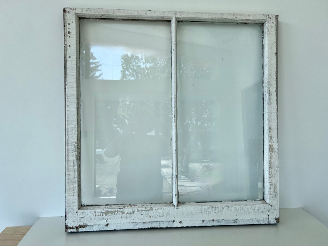 Vintage Large DOUBLE PANY WINDOW, Antique Chippy White Frame Window ...