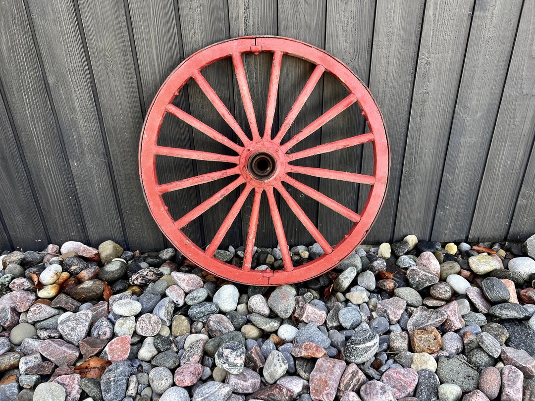 Vintage Large! 1900s CARRIAGE WAGON WHEEL, 25" Red Mid-size Wood Wheel ...
